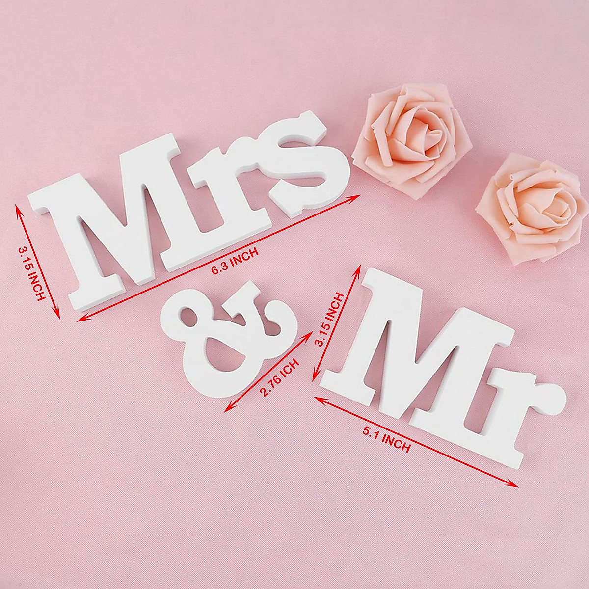 Mr & Mrs Wedding Sign for Table Decoration Photo Props,Party Table,Top Dinner,Rustic Wedding Decorations (White)