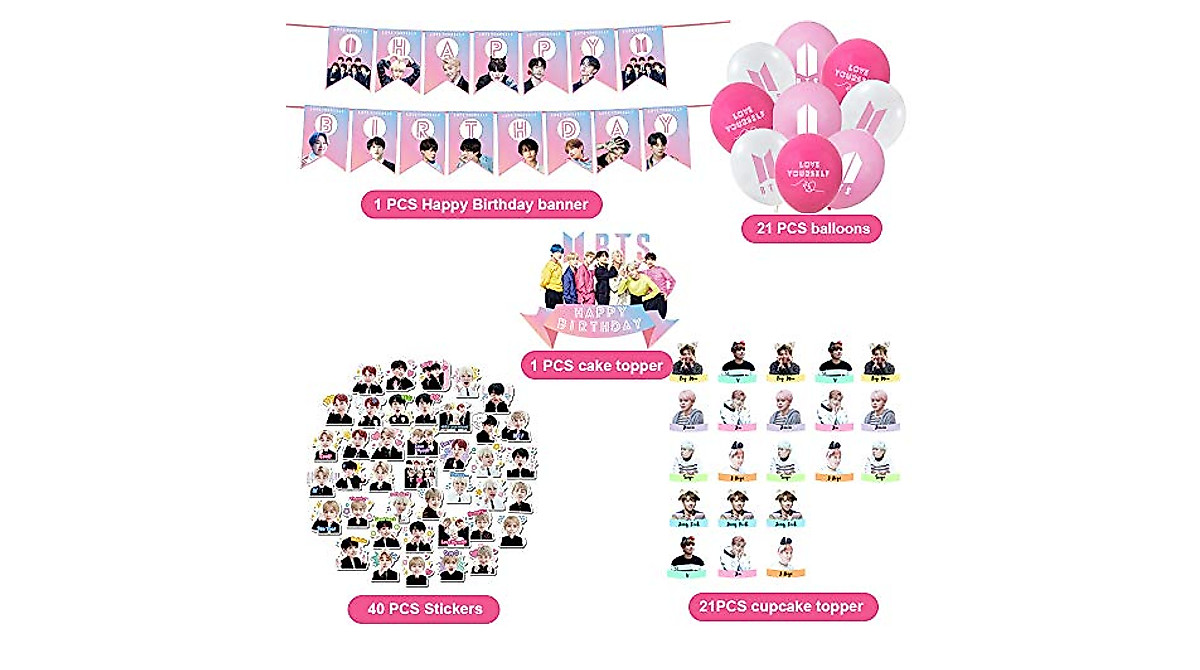 BTS Birthday Party Supplies – 22 Cake Toppers & Balloons