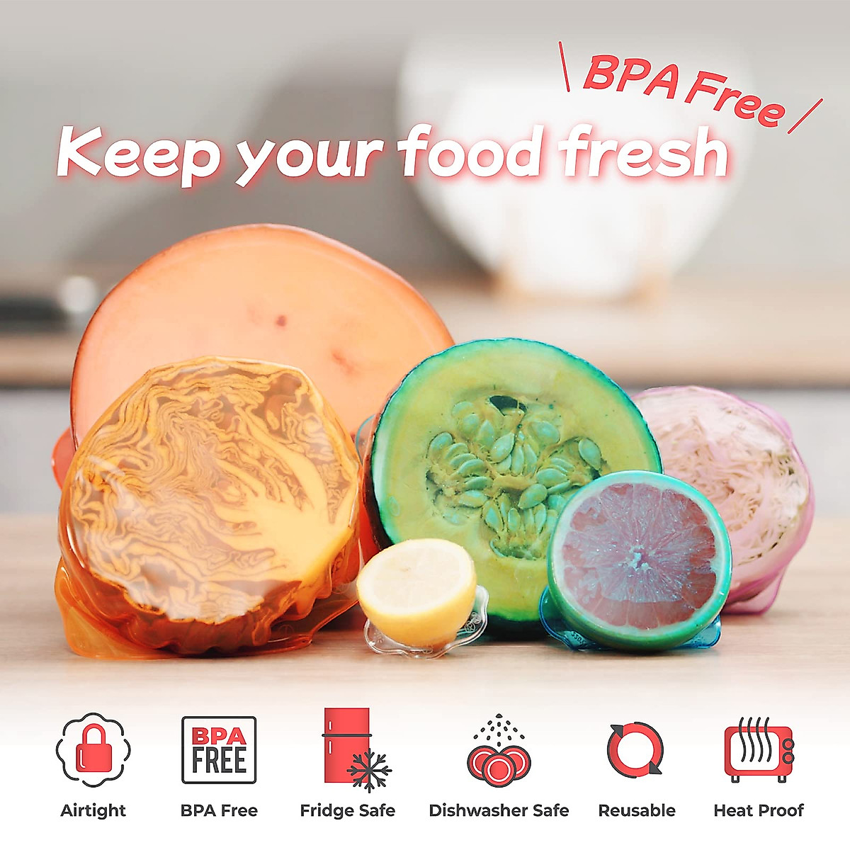 DeliOne Silicone Stretch Lids for Kitchen Food Storage – Durable,Reusable + Expandable Bowl Covers for Cup or Square Containers, Freezer, Microwave,and Dishwasher Safe,Mixing Size, 6-Pack, Color