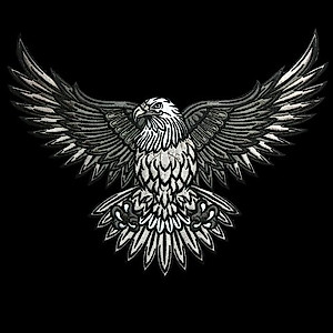 VEGASBEE® American Bald Eagle US National Symbol Biker Jacket Vest Large Embroidered Iron-ON Patch 12" USA (Gray-White)