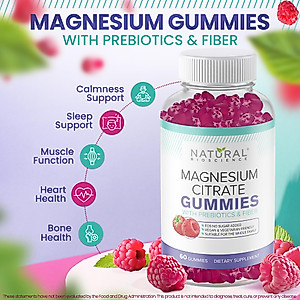 Sugar Free Magnesium Gummies - Calming Anti-Stress Gummies, Magnesium Supplement to Support Stress Relief, Sleep, Heart Health, Nerves, Muscles and Bones, Kids, Adults, Vegan, High Absorption, Non-GMO