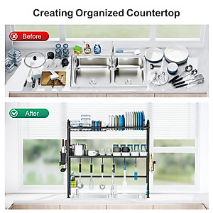 GSlife Over The Sink Dish Drying Rack Stable Stainless Steel Dish Drying Rack Kitchen Organizer Dish Drainer Shelf for Kitchen Counter, Silver