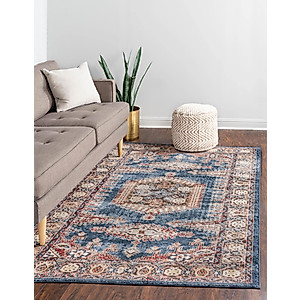 Rugs.com Eden Collection Rug – 2' x 3' Blue Medium Rug Perfect for Entryways, Kitchens, Breakfast Nooks, Accent Pieces