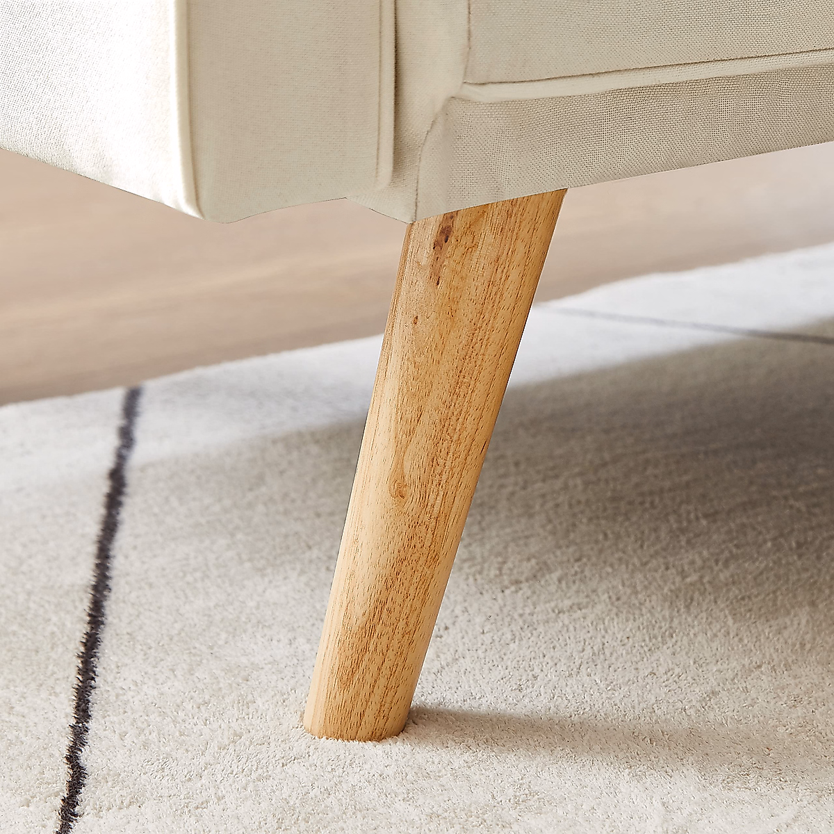 Mid-Century Convertible Futon Sofa Bed,Modern Linen Fabric Small Loveseat,Folding Sleeper Couch Bed with Armrests & 2 Pillows,Recliner Sofa with Solid wood Legs for Living Room Office (Beige)