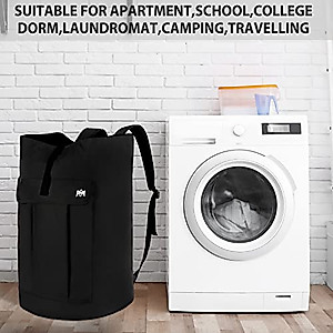 Laundry Bag Backpack Extra Large, Heavy Duty Laundry Bag with Straps and Belt for College Students, Portable Laundry Backpack for Dorm Room, Sturdy Waterproof Laundry Hamper for Travel, Apartment, Laundromat (Black)