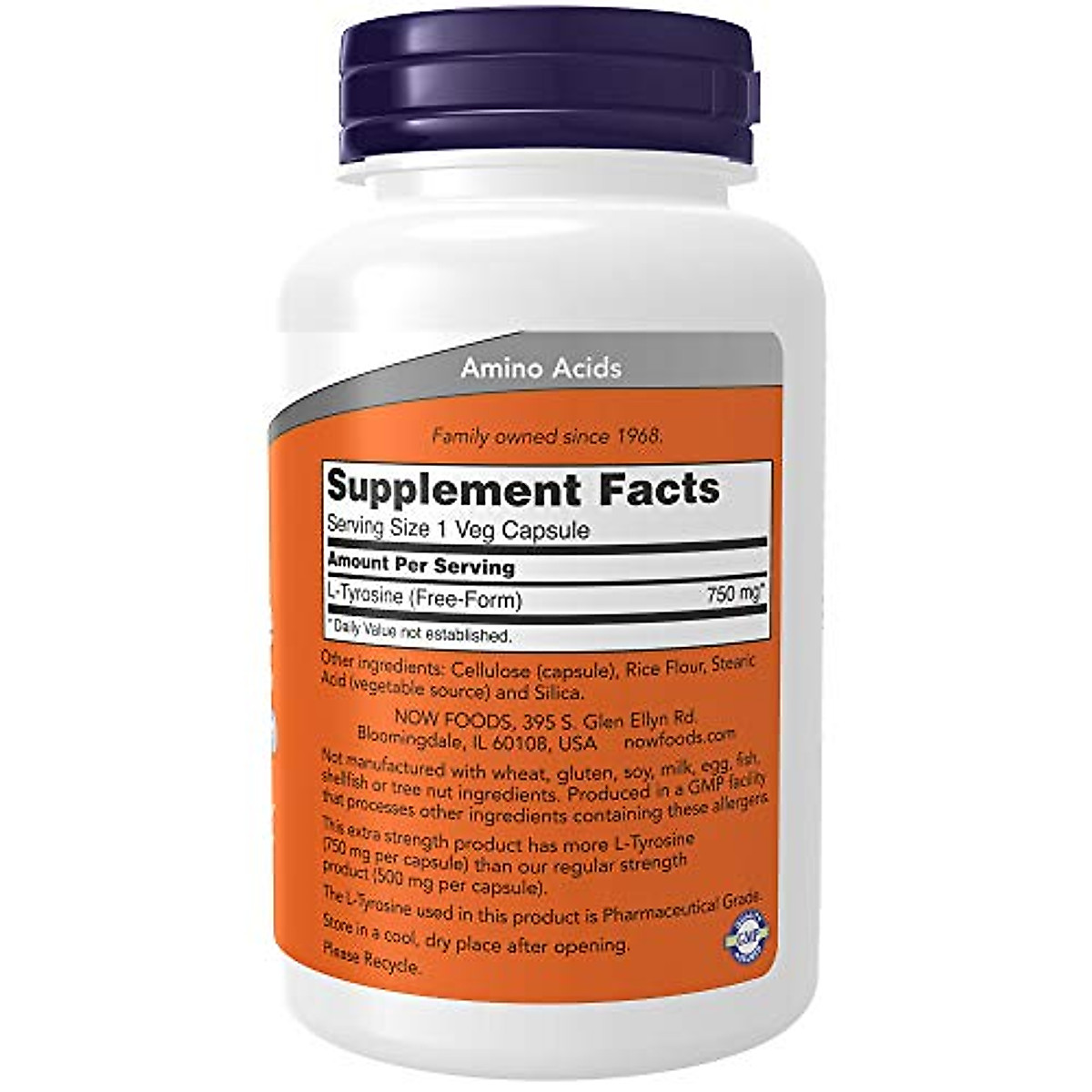 NOW Supplements, L-Tyrosine 750 mg, Supports Mental Alertness*, Neurotransmitter Support*, 90 Veg Capsules