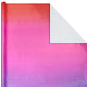 Hallmark Ombre Foil Wrapping Paper with Cut Lines on Reverse (3 Rolls: 60 sq. ft. ttl) Blue & Green, Silver & Gold, Red & Purple