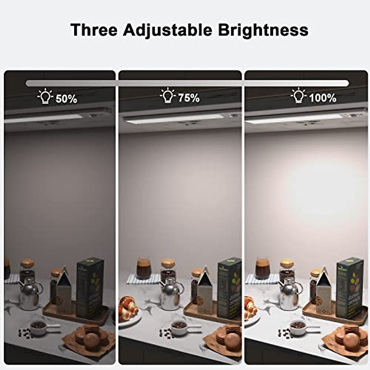 66-LED Under Cabinet Lights Motion Sensor - 3 Color Temperature Yellow/White Dimmable Wireless Closet Lighting w/ Rechargeable 1000mAh Battery, Indoor Night Lights for Kitchen Drawer Cupboard - 2Pack