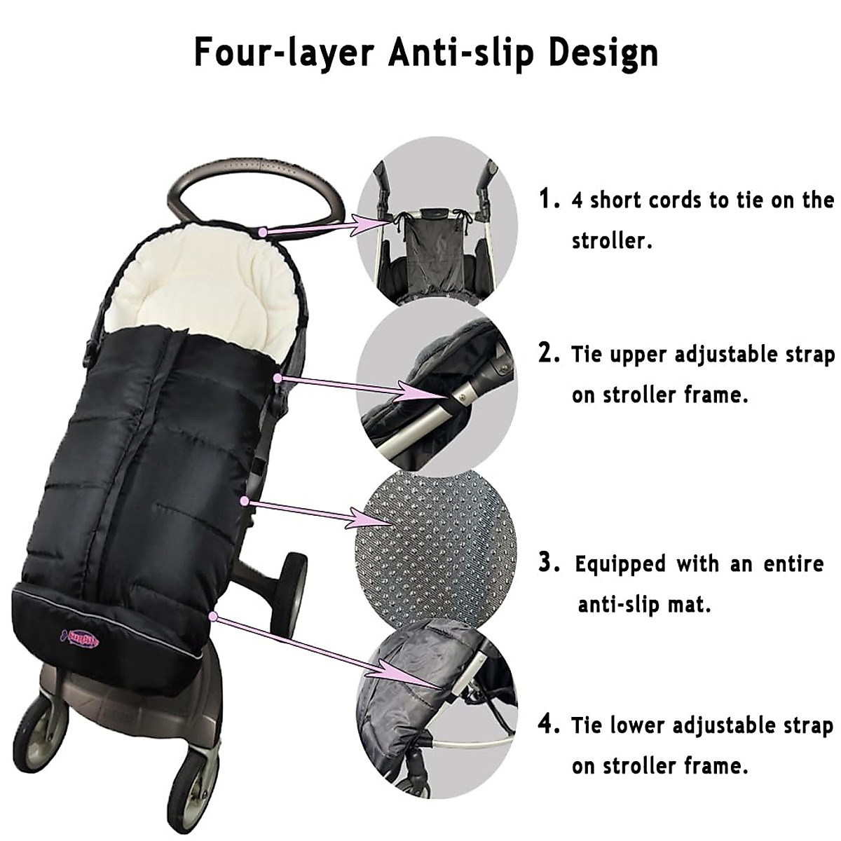 Cozy Baby Sleeping Bag Adaptable for Most Style Strollers,Comfortable Warm Coral Lining, Practical Design of Toddler Stroller Footmuff