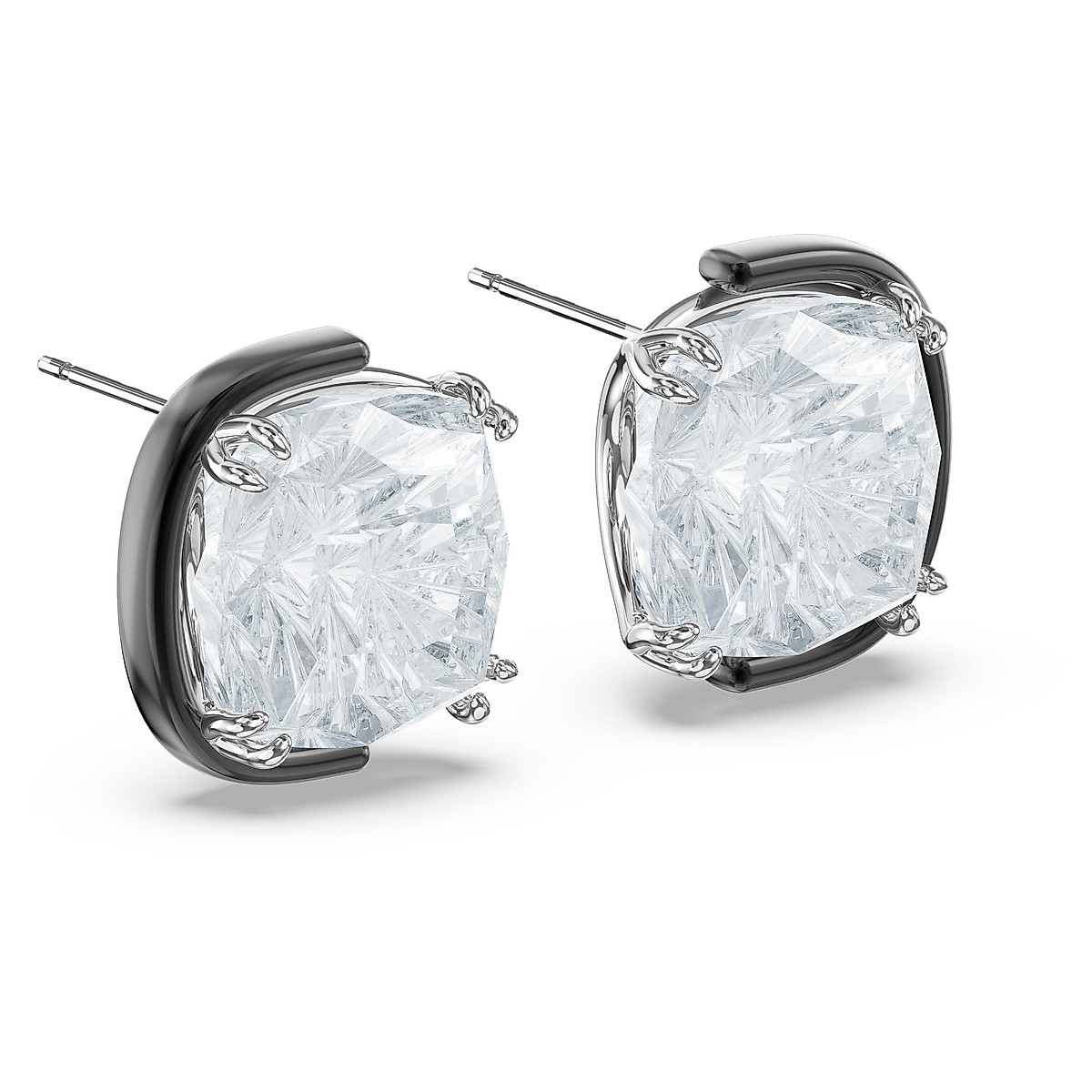 SWAROVSKI Harmonia Stud Pierced Earrings, Clear Cushion-Cut Crystals with a Mixed-Metal Setting, Part of The Harmonia Collection