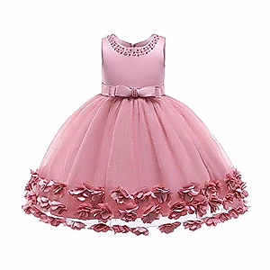 IBTOM CASTLE Girl Tutu Flower Petals Bow Bridal Dress for Toddler Girl Kids Princess Wedding Pageant Birthday Party Formal Communion Baptism Christening Summer Dance Ball Gown Dusty Pink 4-5 Years