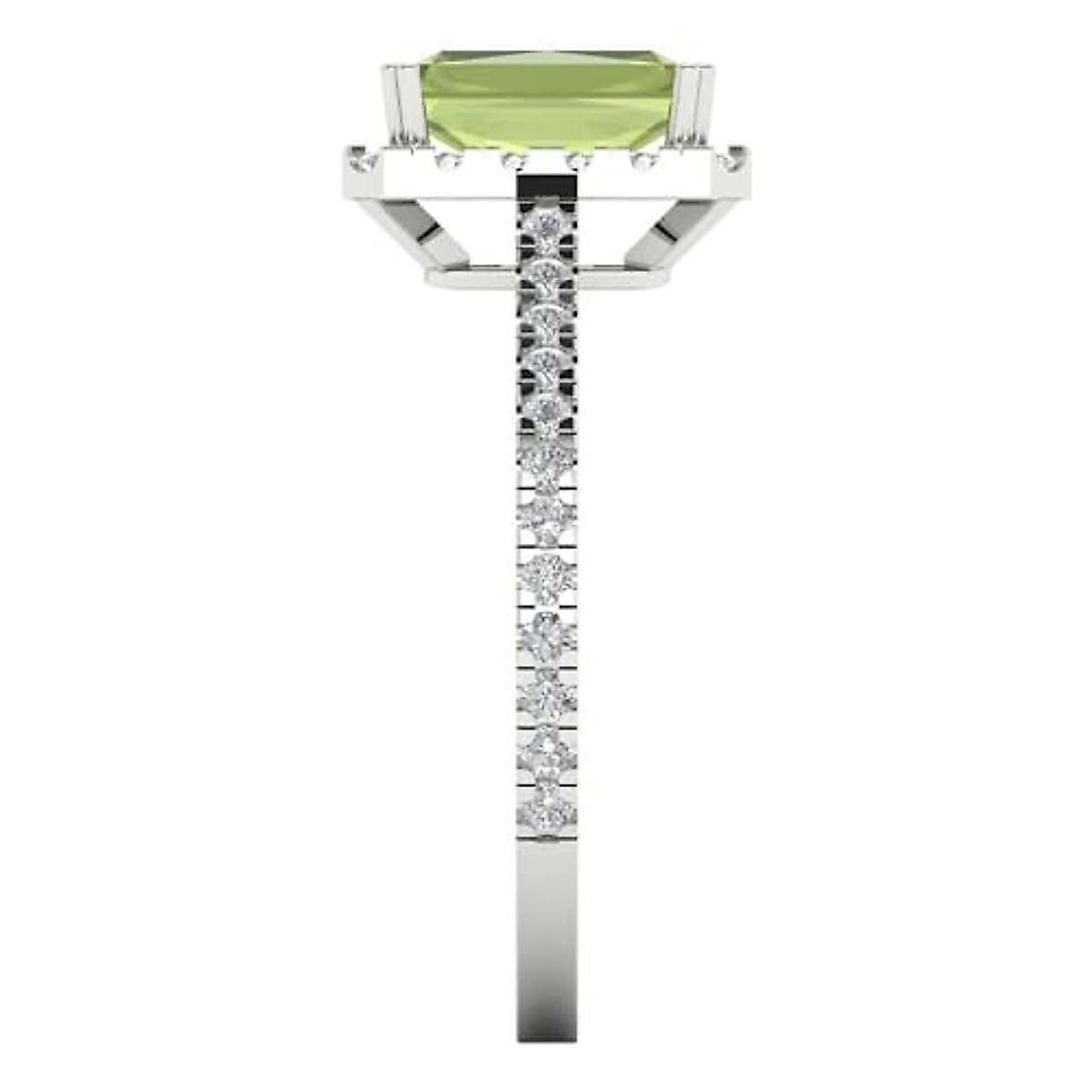 Clara Pucci 1.98 ct Emerald Cut Solitaire Halo Genuine Natural Peridot Engagement Promise Anniversary Bridal Ring 18K White Gold 4.5