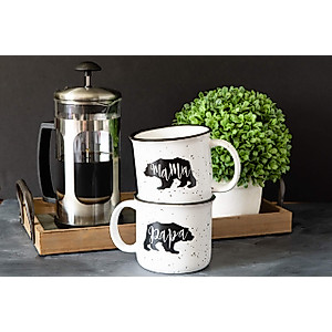 CAM N HONEY Farmhouse Mama Bear & Papa Bear Funny Campfire Couples Coffee Mug Set | 14oz Ceramic Mugs | Mama Bear Mug, Papa Bear Mug | Perfect for Parents