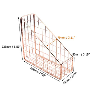 Coshar Minimalist File Holder Metal Wires Magazine Organizer Document Rack Letter File Storage Organizer Desktop Accessory - Rose Gold