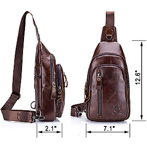 BULLCAPTAIN Genuine Leather Sling Bag,Full Grain Leather Casual Crossbody Shoulder Backpack Travel Hiking Vintage Chest Bag Daypacks for Men (Coffee)