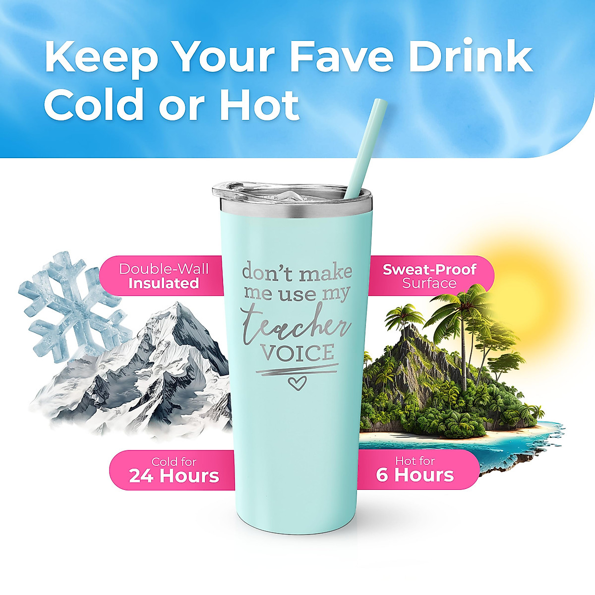 Don't Make Me Use My Teacher Voice Funny Tumbler - Stainless Steel Insulated Travel Tumbler with Lid and Straw - Teacher Gifts for Women - Teacher Travel Tumbler - New Teacher Cup - New Teacher Gift