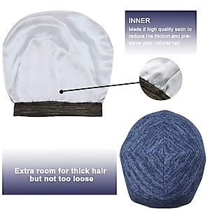 6 Pieces Satin Lined Sleep Cap Slouchy Beanie Slap Hat Night Hair Wrap Caps for Women Girls, One Size (Black, Navy Blue, Khaki, Army Green, Wine Red, Dark Grey)