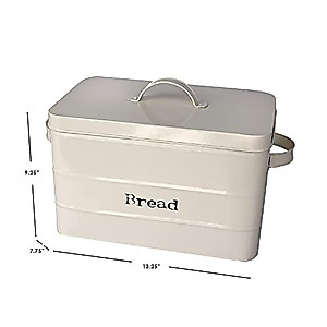 Home Basics Tin Canister Collection, 13-Liter Bread Box with Cover, Kitchen Food Storage Organization, Ivory