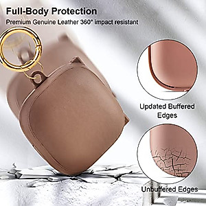 Leather Beat Fit Pro Case Cover,V-MORO Genuine Leather Skin Case Cover for Beats Fit Pro 2021 Earbuds Protective Cover with Keychain Accessories for Women Men(Dune)