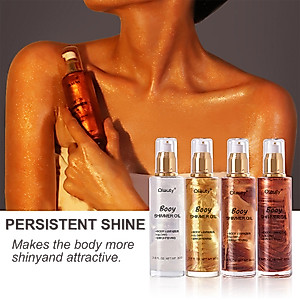 Shimmer Body Oil,Face and Body Liquid Luminizer Waterproof Moisturizing,Light Shimmer Glow Illuminator,Highlighter Makeup Liquid.(2.8 Fl Oz/#02-Gold)