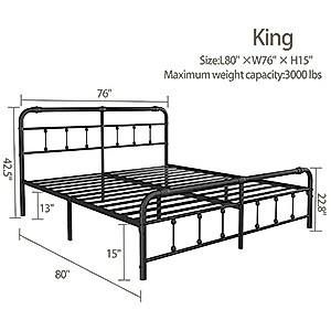 Debercu King-Bed-Frame with-Headboard and Footboard - Platform Metal Slats Mattress Foundation,No Box Spring Needed, Easy to Assemble(Black)