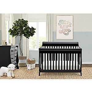 Delta Children Canton 4 in 1 Convertible Crib, Black + Serta Perfect Slumber Dual Sided Recycled Fiber Core Crib and Toddler Mattress (Bundle)