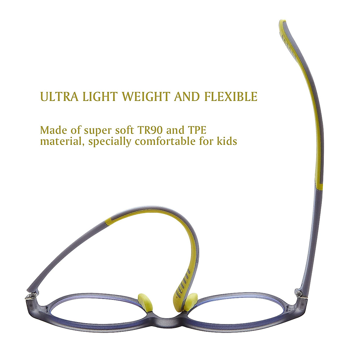 Madison Avenue Kids Blue Light Blocking Glasses for Teens Anti Blue Ray Eye Strain Computer Game Glasses Flexible Soft TR90 Frame UV Protection Computer TV Eyeglasses Boys Girls Age 9-12 (Yellow)