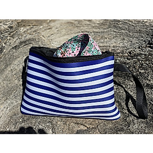 Scout + Ochre Neoprene Swimsuit Bag Pouch with Zipper - Waterproof Wet Bag for Swimwear, Diapers, Cosmetics, Travel Toiletries - great for Beach, Pool, Strollers, Gym - 11.5x8in (Yellow White Stripe)