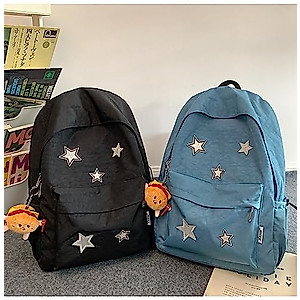 JHTPSLR Vintage Aesthetic Backpack Preppy Backpack Patches Stars Retro Stars Backpack Dark Academia Aesthetic Backpack (Black)