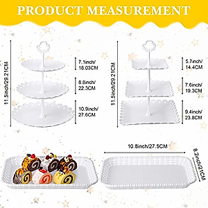 8 Pcs Dessert Table Display Set Includes 3 Tier Round Square Cupcake Stand White Party Food Server Display Long Slim Cake Tier Stand, 4 Pcs Rectangle Plastic Serving Trays for Wedding Birthday Party