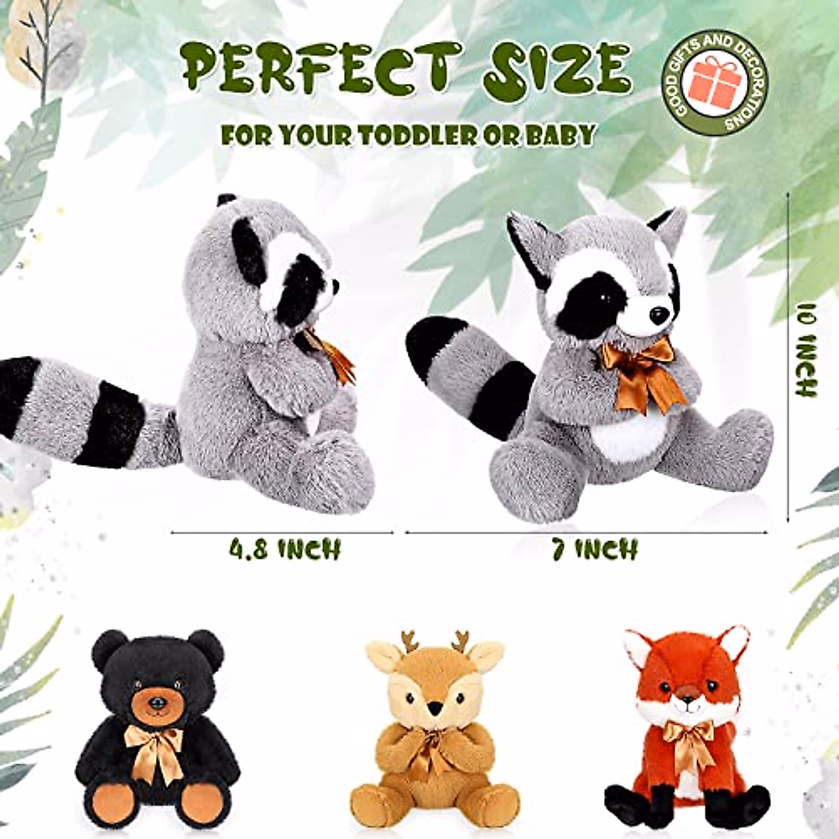 Woodland Stuffed Animal Jungle Animal Toy Set Including Plush Elk Fox Raccoon Black Bear Realistic Toy Woodland Forest Animals Mini Plush Wild Animals Toys