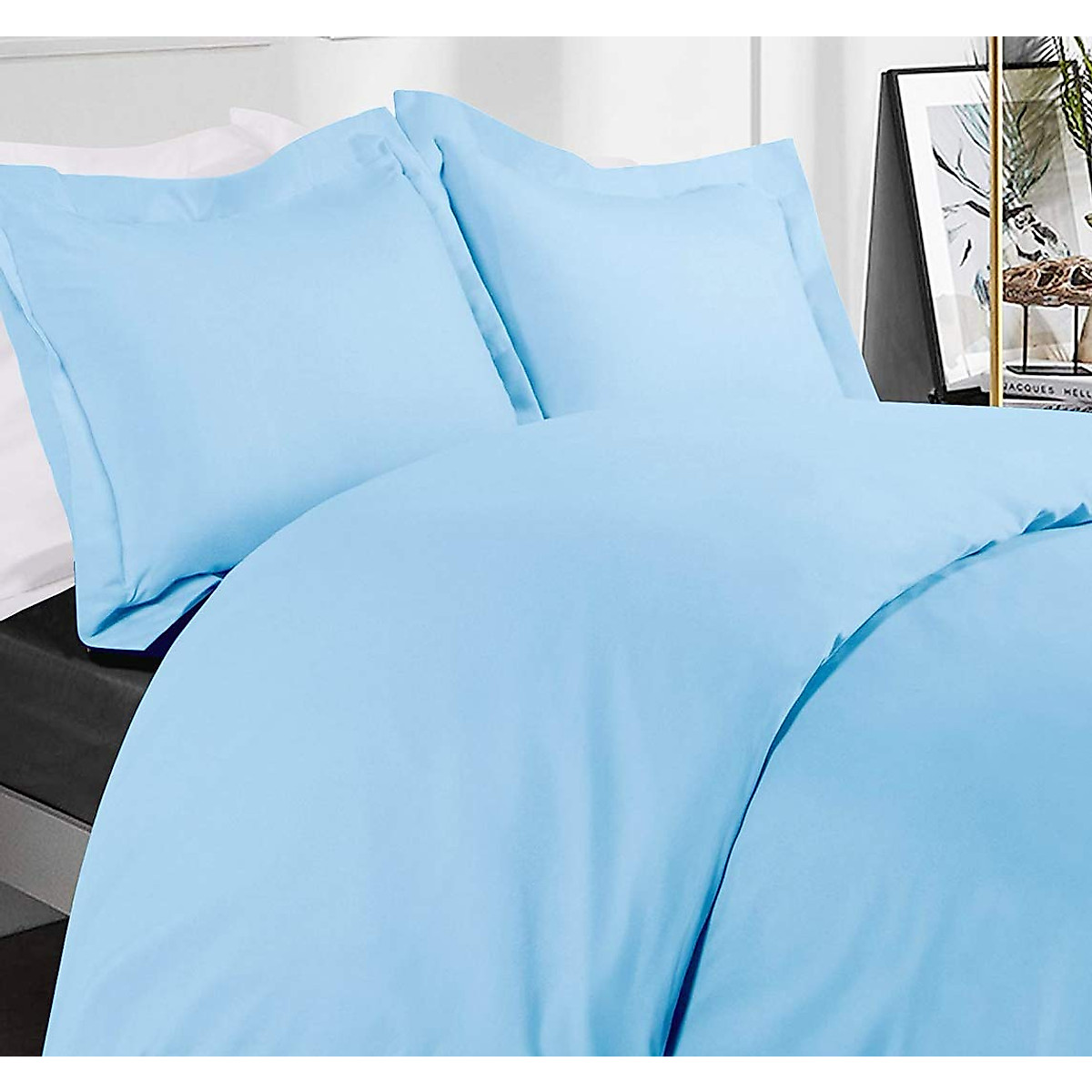 Royal Home Collection 100% Egyptian Cotton 5 PCs-Duvet Cover Set Twin Extra Long Bed Size, Sky Blue Solid 600 Thread Count