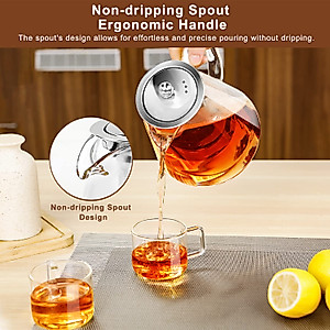 Molgree Glass Teapot Stovetop Safe, 43oz Glass Teapot with Infuser, Glass Tea Kettle Glass Tea Pots with Removable Stainless Steel Infuser for Blooming and Loose Leaf Tea