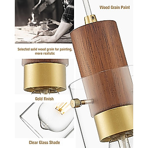 Emak Gold Pendant Light Fixtures, 3-Light Pendant Lights with Clear Glass Shade, Modern Farmhouse Hanging Lights for Kitchen Island, Dining Room, Bathroom, Bedroom, PL120-GD-CL