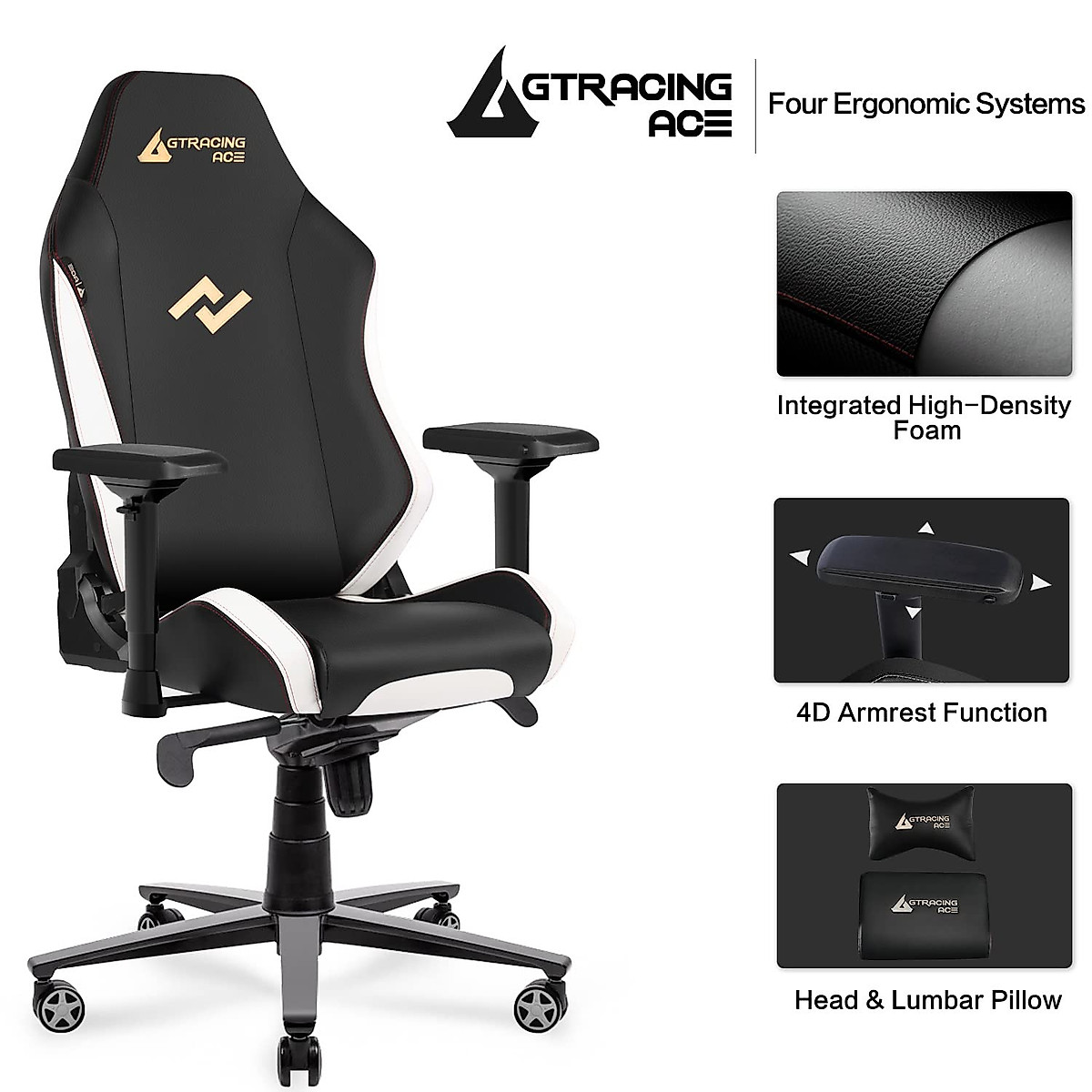 Gaming Chair 350lb Big and Tall High Back Office Chair Ergonomic Racing Reclining Chair with 4D Armrests Swivel Tilt Rocker (White)