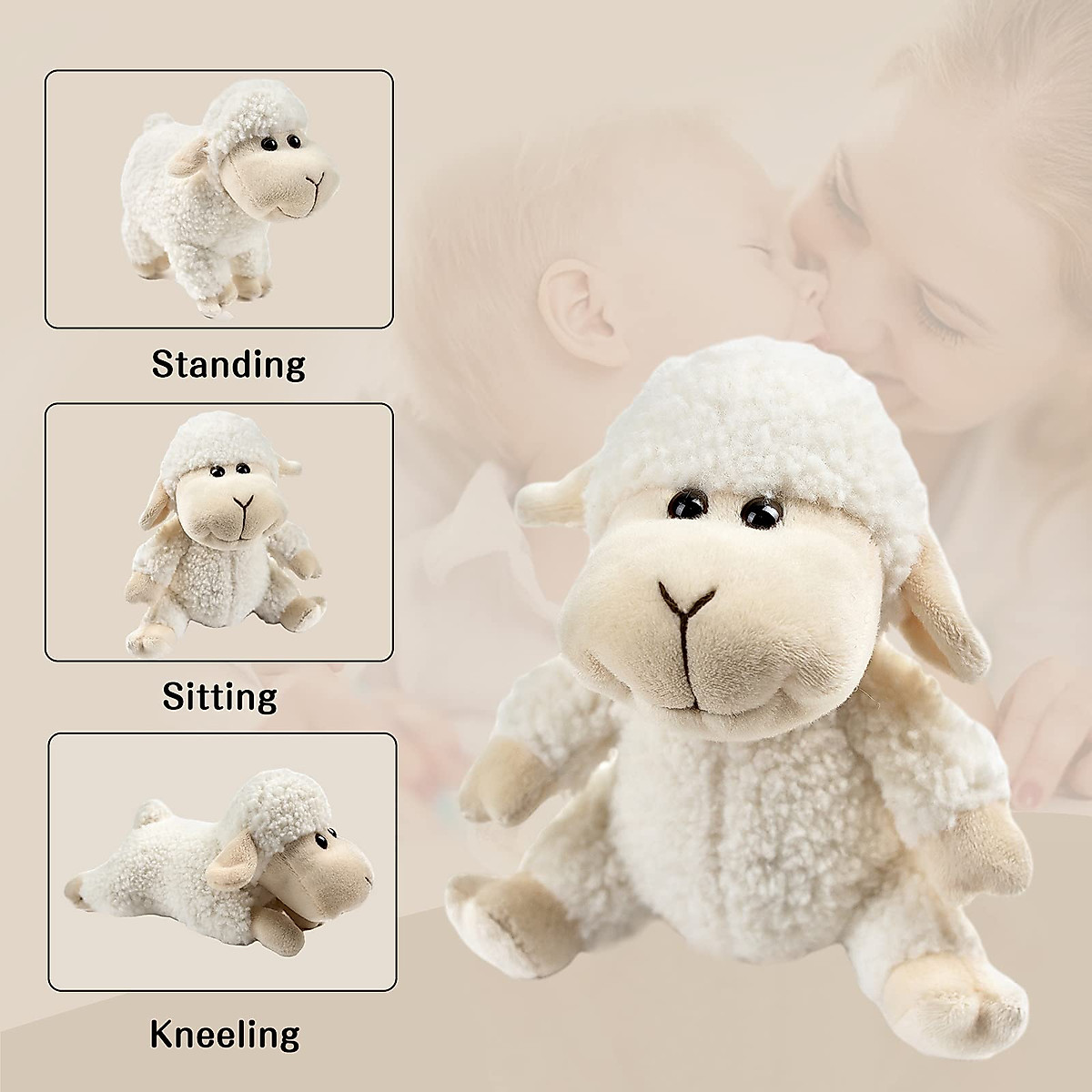 Frankiezhou Home 3 Pcs Stuffed Sheep Animals, 6.5 inch - 8.8 inch Cute Lamb Plush Toy as Gift for Your Kids (Sitting, Standing, Lying). (White)