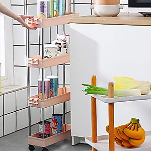 DILUOOU 4 Tier Slim Storage Cart, Mobile Shelving Unit Organizer Slide Out Rolling Storage Racks with Wheels, for Kitchen Bathroom Laundry Room Narrow Places