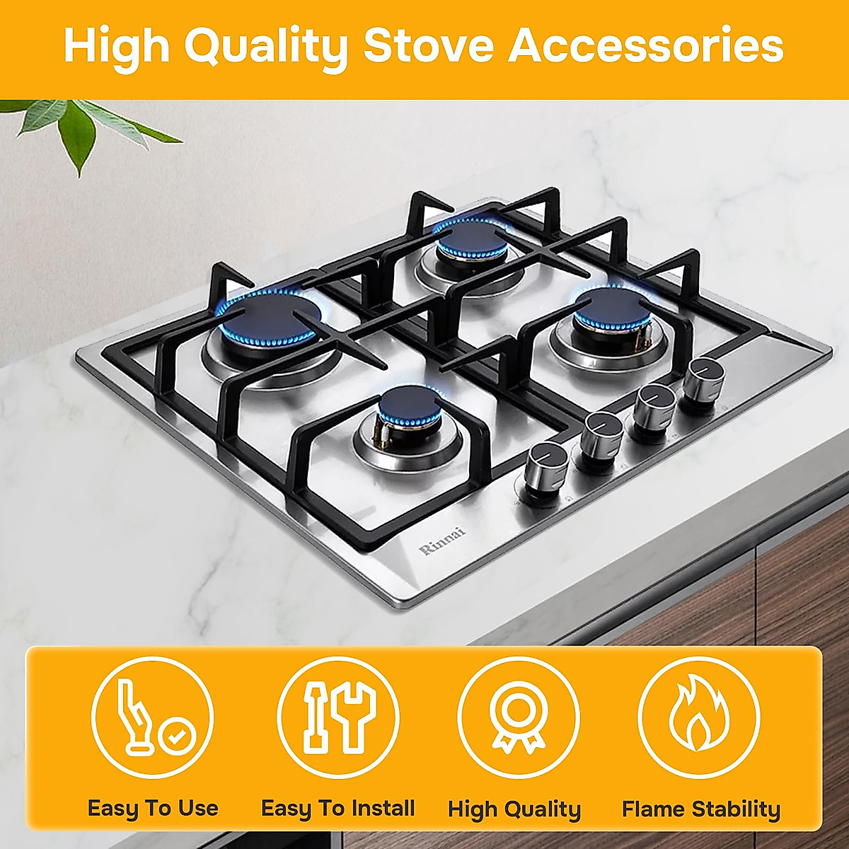 Gas Stove Burner Caps Set: Burner Gas Cooker Hat Set of 4,High Cooking Performance Stove Lids for Gas Burner Cap Cover Head Replacement Fits Specialised Models(Dimensions in Images)