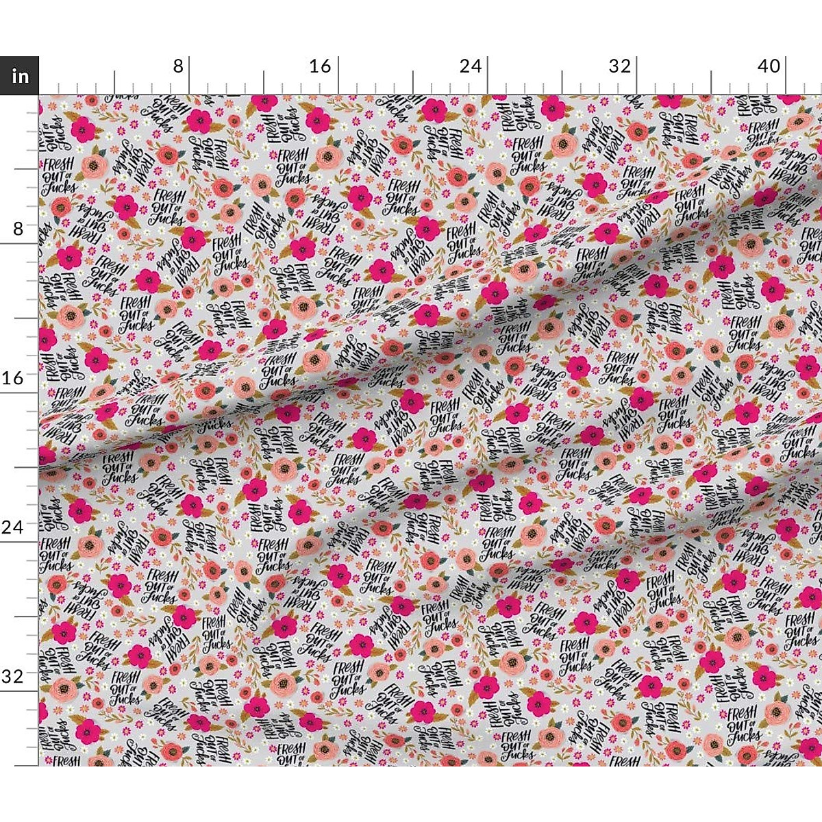 Spoonflower Fabric - Pretty Fresh Out Pink Flowers Floral Gray Rose Daisy Swear Curse Word Printed on Petal Signature Cotton Fabric Fat Quarter - Sewing Quilting Apparel Crafts Decor