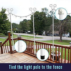 KIAYACI String Light Poles, 8 feet Sturdy Outdoor Light Pole for Hanging String Lights or Flag, Backyard, Garden, Patio, Deck Lighting Stand for BBQ, Party, Wedding-White
