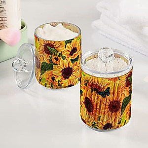 xigua Sunflower Qtip Holder 2 Pack, 14 oz Apothecary Jars Bathroom Vanity Organizer Canister for Qtips,Cotton Swabs,Cotton Balls,Cosmetic Pads,Flossers,Bath Salts