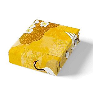 Feelyou Japanese Ukiyoe Them Bedding Set for Girls Boys Children Floral Print Comforter Cover Hokusai Pattern Duvet Cover Japanese-Style Bedspread Cover Yellow King Size 3Pcs Bedclothes