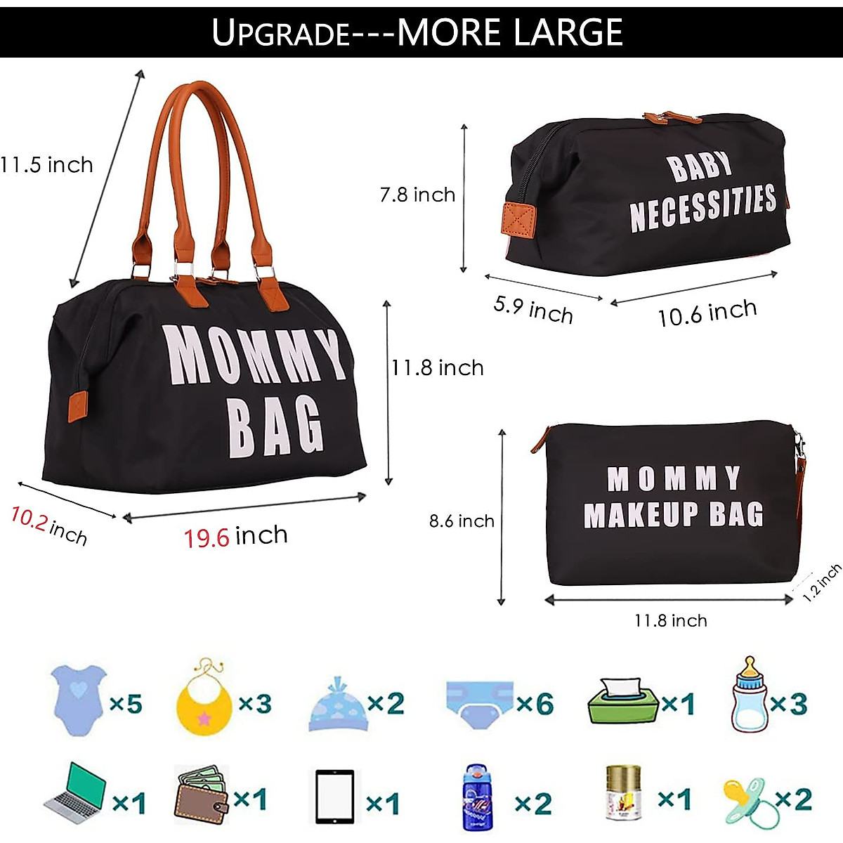 Upgrade Large Capacity Mommy Bag for Hospital, Labor and Delivery, Baby Hospital Diaper Bag, Maternity Tote Hospital Bag with Travel Organizers, Changing Pad, Waterproof, Multi-Functional, Black