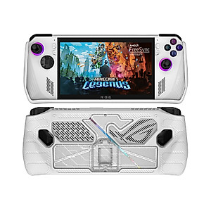 Protective Case with Foldable Kickstand for ASUS Rog Ally 2023 Release Handheld Game Console Full Body Drop-Proof Protector Stand Case with Shockproof,Non-Slip,Anti-Collision (White+Clear)