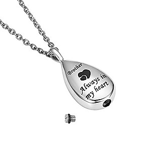 GLDZ Cremation Jewelry for Ashes,Always in My Heart Carved Necklace Stainless Steel Waterproof Pendant for mom & dad with Filling Kit (Brother)