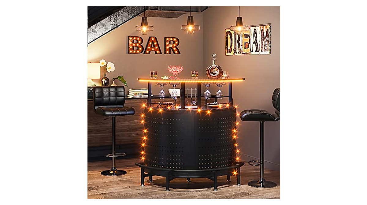 Tribesigns Smart Led Bar Table, 3-Tier Liquor Bar Unit with RGB Lights ...