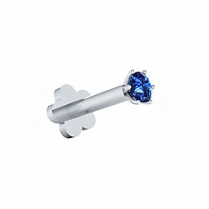 Natural 1.7MM Diamond Nosepin in 14K White Gold with 6MM, 8MM, and Wire back options, Option in Blue Sapphire too (14K WHITE GOLD - 6MM, BLUE SAPPHIRE)