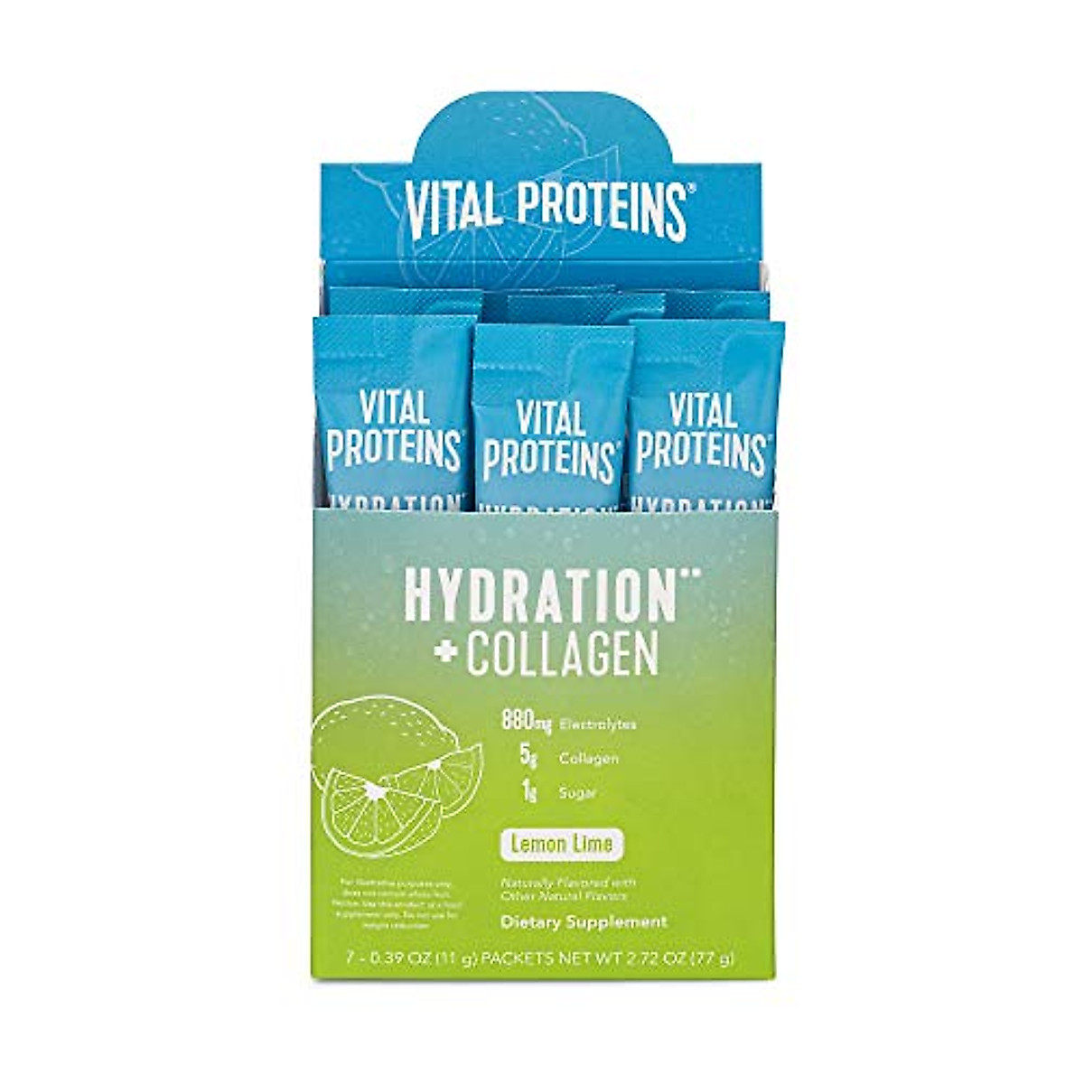Vital Proteins Hydration Electrolyte Powder with Collagen - 1g Functional Sugar - 880mg Electrolytes - 100% DV Vitamin C (Lemon Lime, 7 Count)