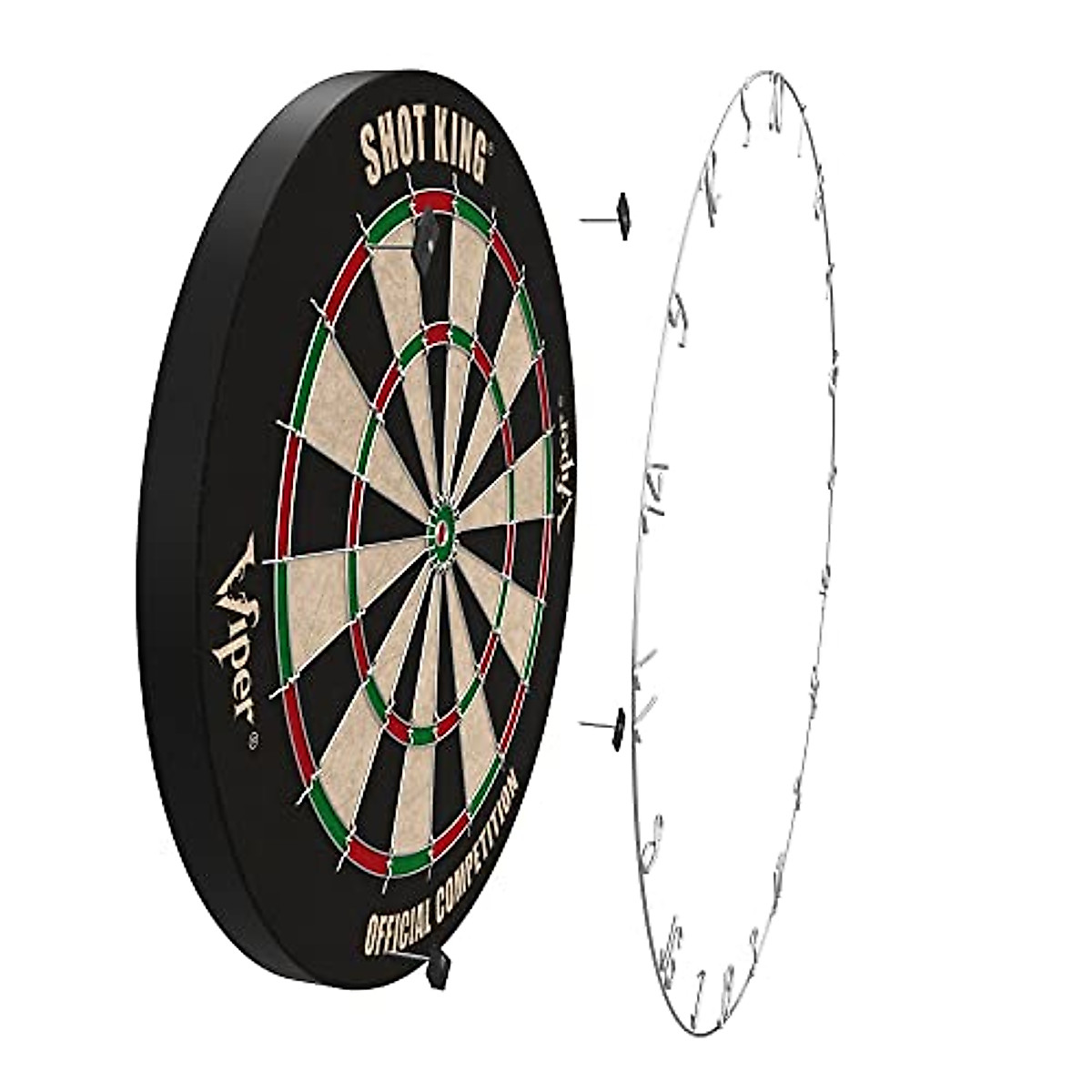Viper by GLD Products Shot King Regulation Bristle Steel Tip Dartboard Set with Bullseye Metal Radial Spider Wire Compressed Sisal Board with Rotating Number Ring Includes 6 Darts Black