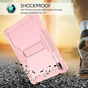 GaoBao Samsung Tab S7 FE 12.4'' Case, 3 in 1 Heavy Duty Pencil Holder Hybrid Hard Soft Bumper Drop Protective Tablet Case for Samsung Galaxy Tab S7 FE 12.4''/ S8 Plus 2022/ S7 Plus 2020, Rose Gold.